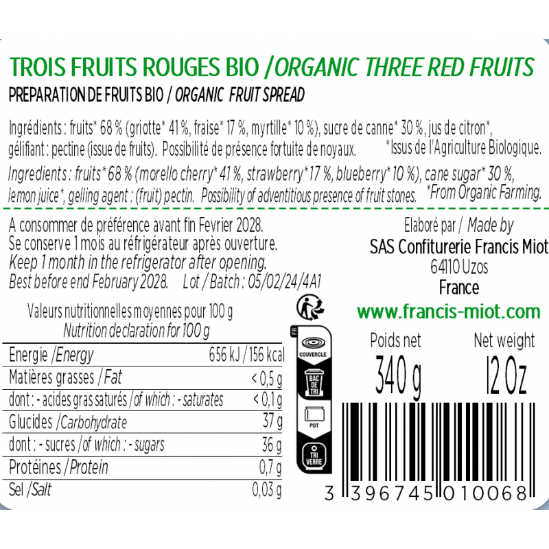 Preparation de fruits trois fruits rouges bio for sale | Francis Miot