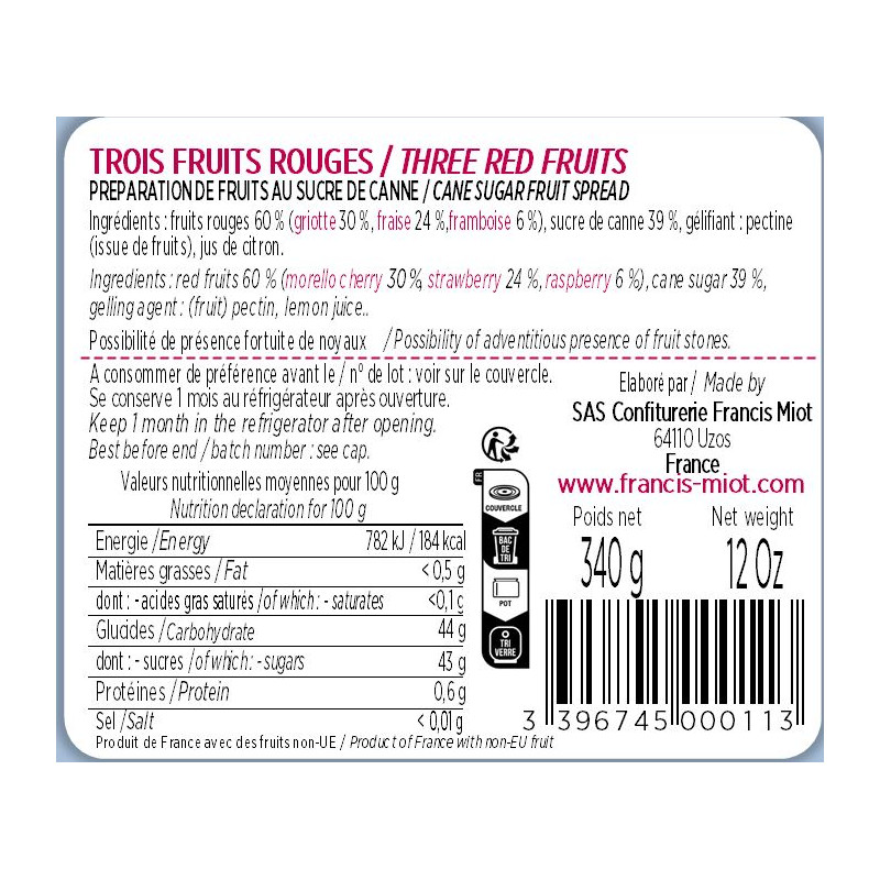 Preparation de fruits 3 fruits rouges au sucre de canne for sale ...